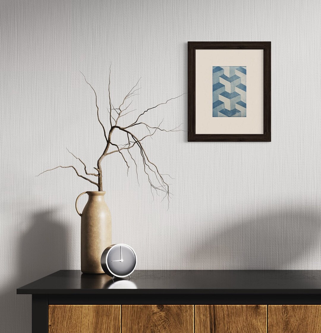 Etching Kubus Limited 3D Art Geometry Cube Blue Handprinted - Etsy