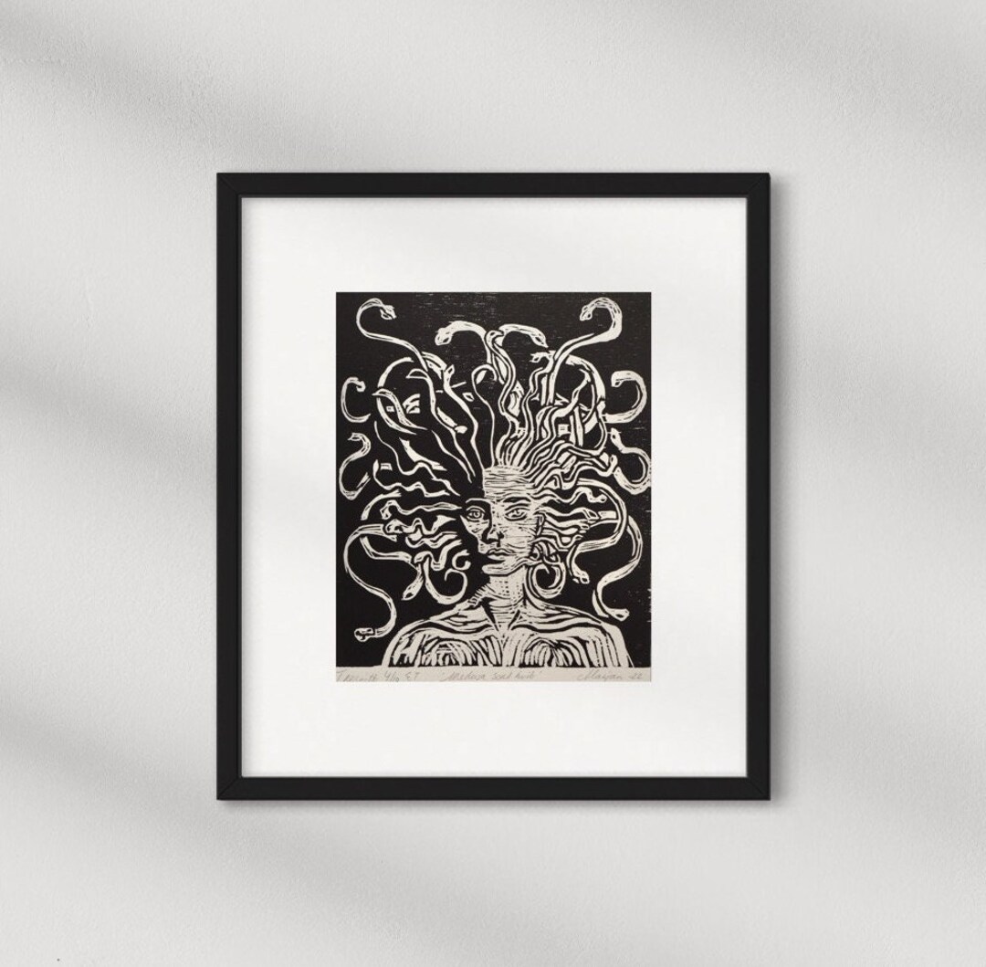 Medusa - Handmade Limited Woodcut Print - Boho Wall Art Block Print ...