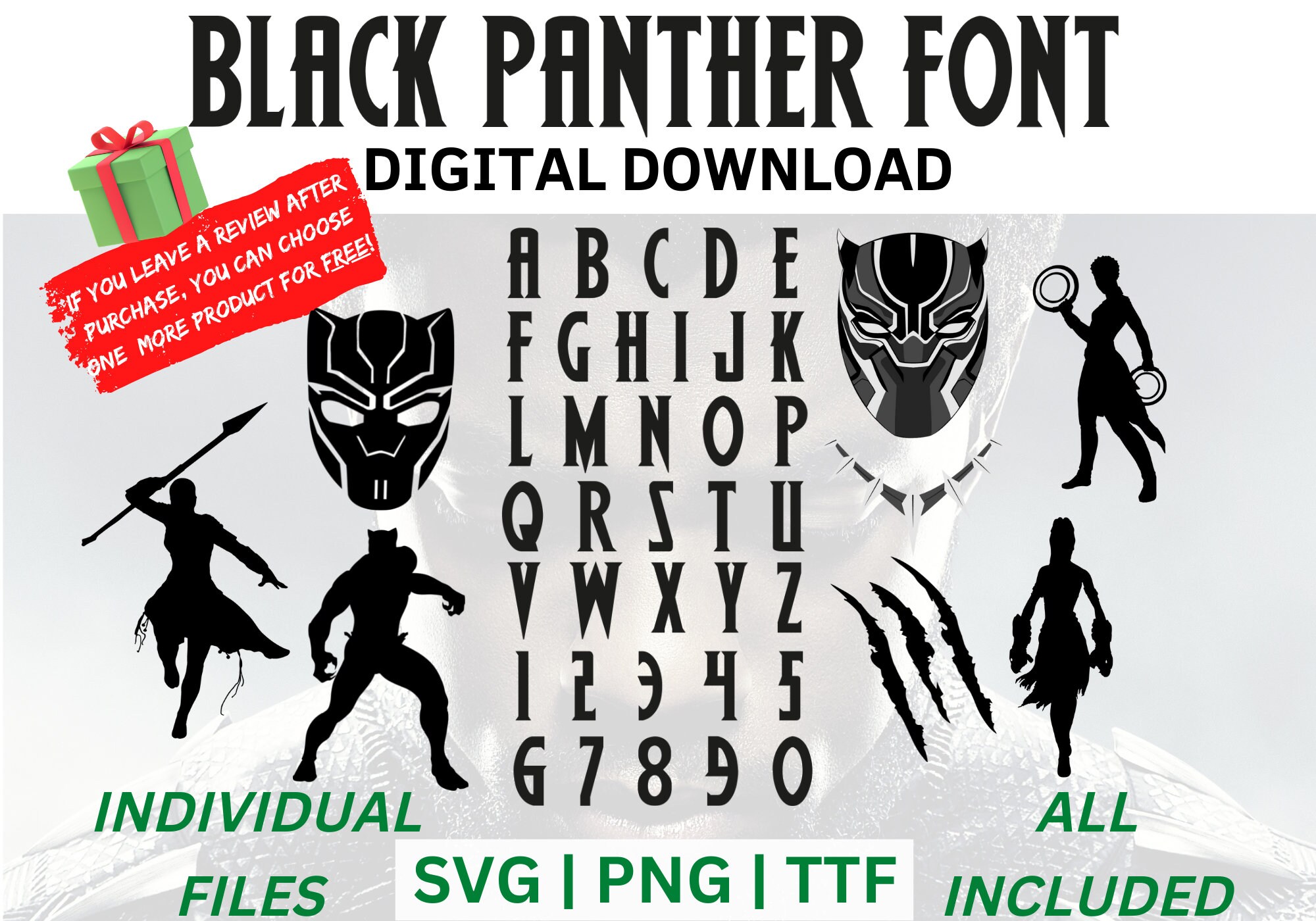 BLACK PANTHER FONT Bundle Svg Png Ttf Font Alphabet - Etsy