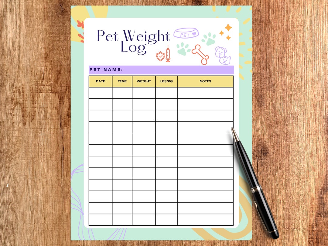 Printable Pet Weight Tracker – Puppy Growth Log (digital Download) - Etsy