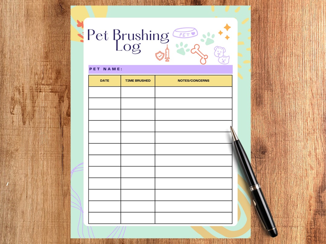 Pet Brushing Log Printable Dog Brushing Tracker Standard 8.5x11 - Etsy