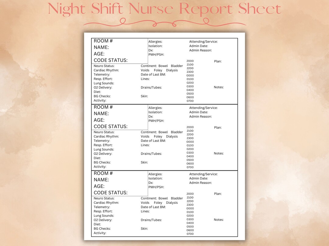 Medsurg Night Shift Nurse Report Sheet Printable Medical Surgical ...