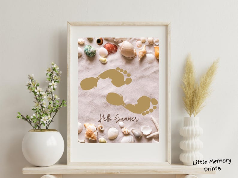 Hello Summer Beach Seashell Baby Footprint Art - Ocean Toddler ...