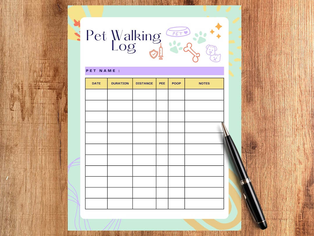 Printable Dog Walking Log – Pet Health Tracker (digital Download) - Etsy