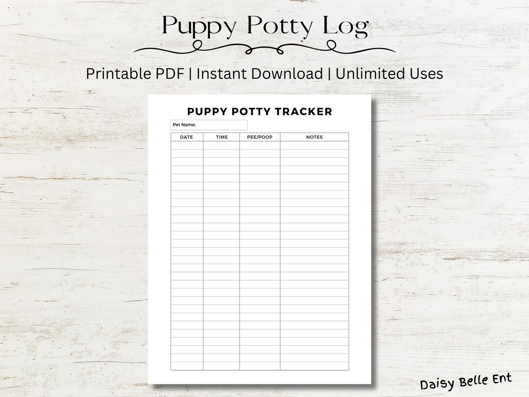 Printable Puppy Potty Log Pet Potty Training Tracker Dog House Training ...
