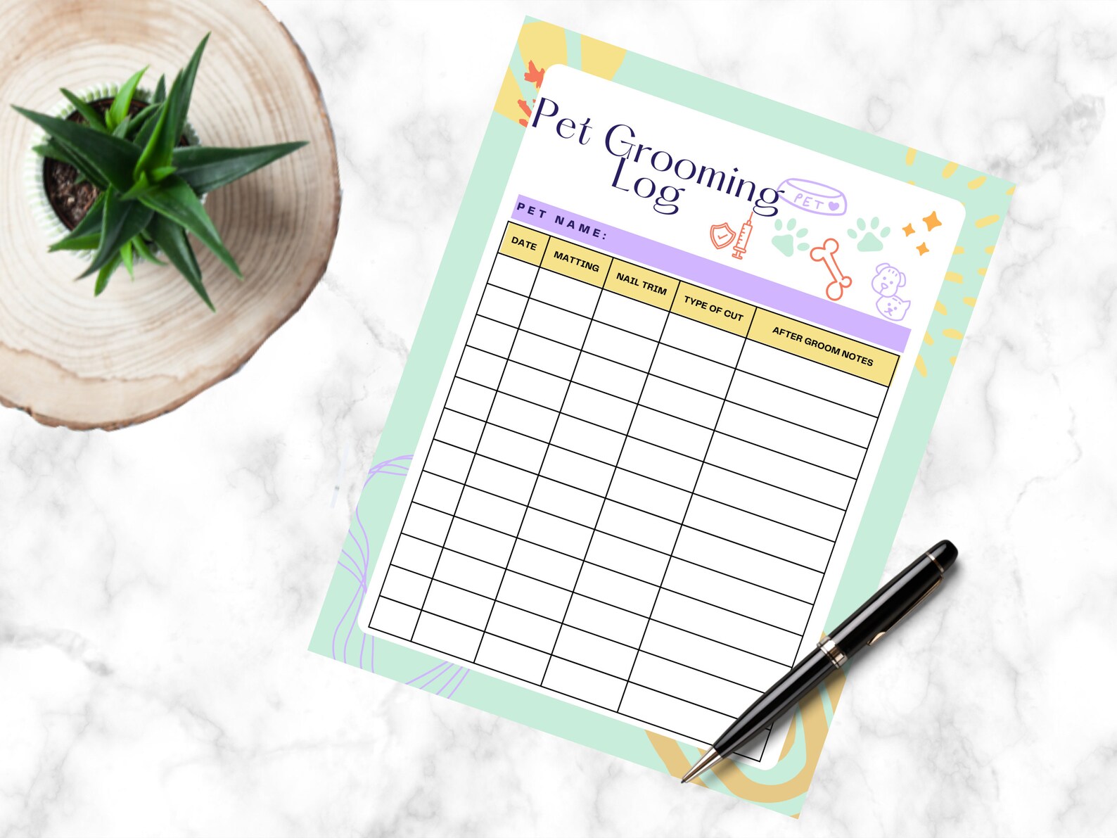 Pet Grooming Log Printable Dog Grooming Tracker Cute Pet Grooming ...