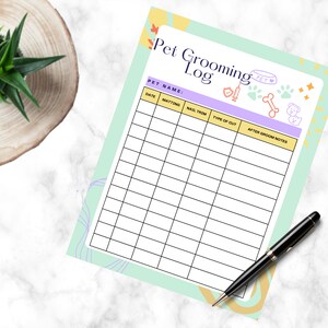 Pet Grooming Log Printable Dog Grooming Tracker Cute Pet Grooming ...