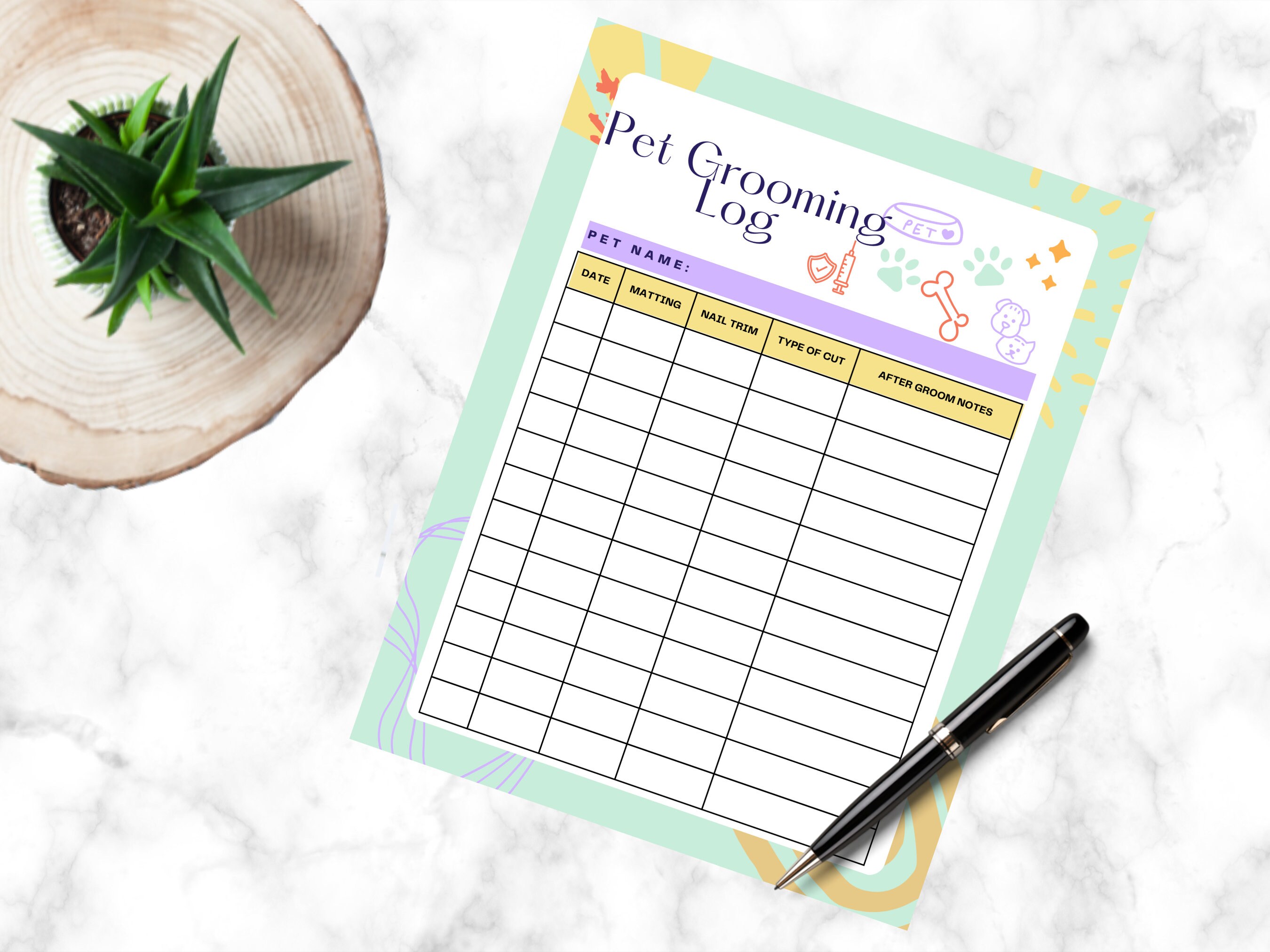 Pet Grooming Log Printable Dog Grooming Tracker Cute Pet Grooming ...