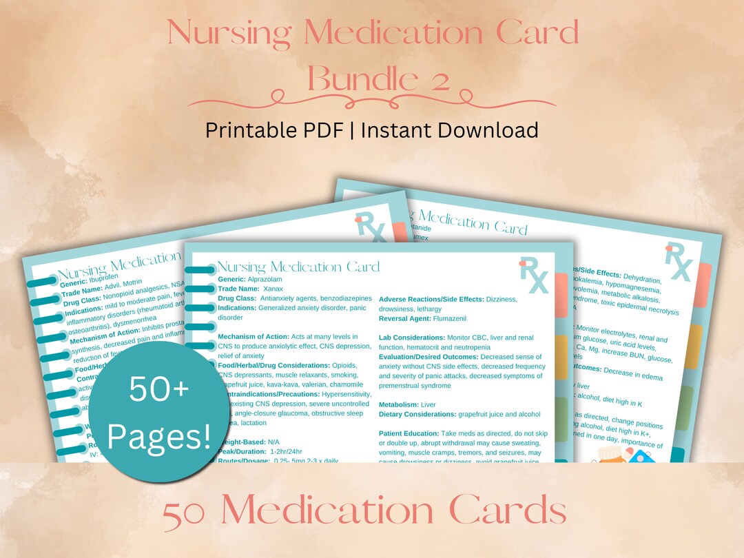 Nursing Medication Card Bundle 2 - Downloadable Pharmacology Bundle ...