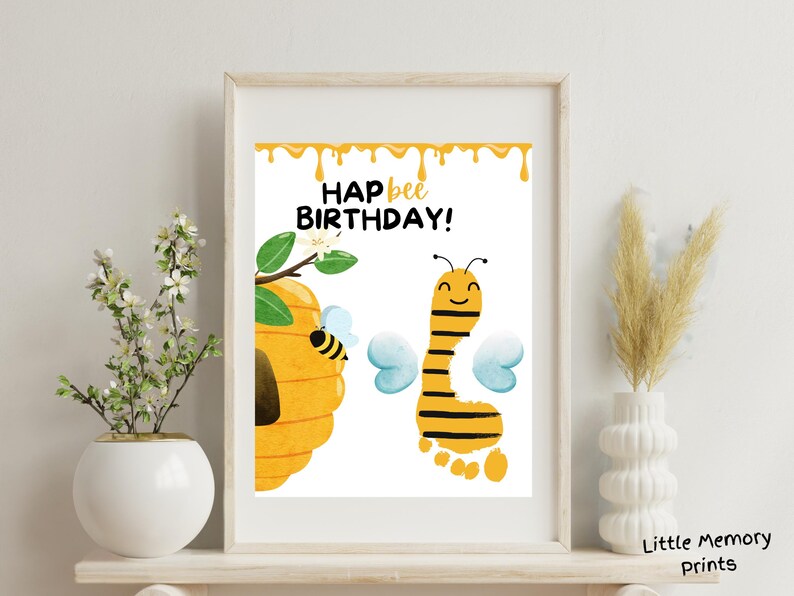 Hapbee Birthday Baby Footprint Craft - Bumble Bee Happy Birthday ...