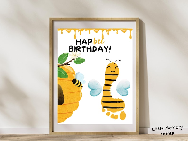 Hapbee Birthday Baby Footprint Craft - Bumble Bee Happy Birthday ...