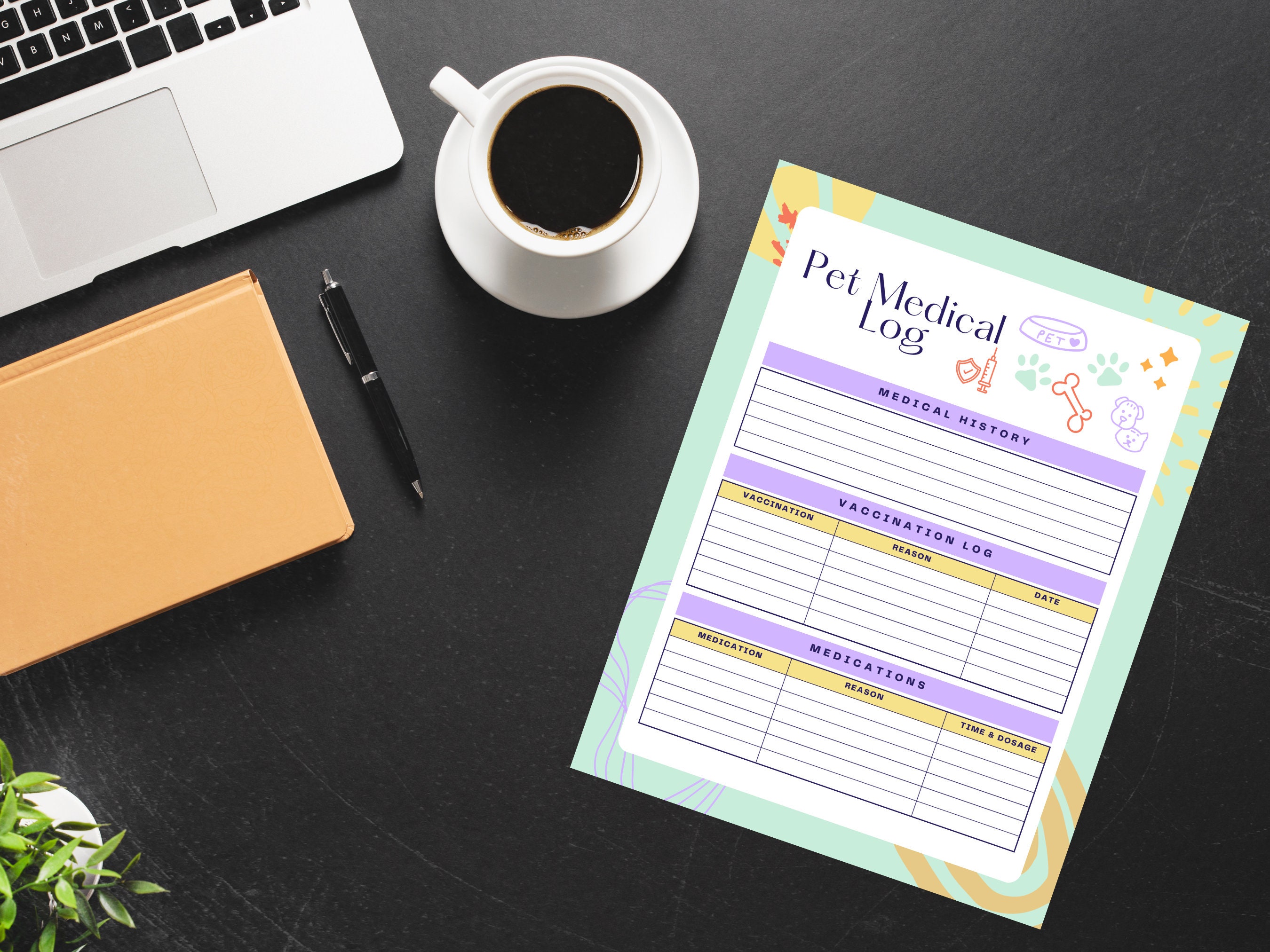 Pet Medical Log Printable Dog Vaccination Tracker Cute Pet Medication ...