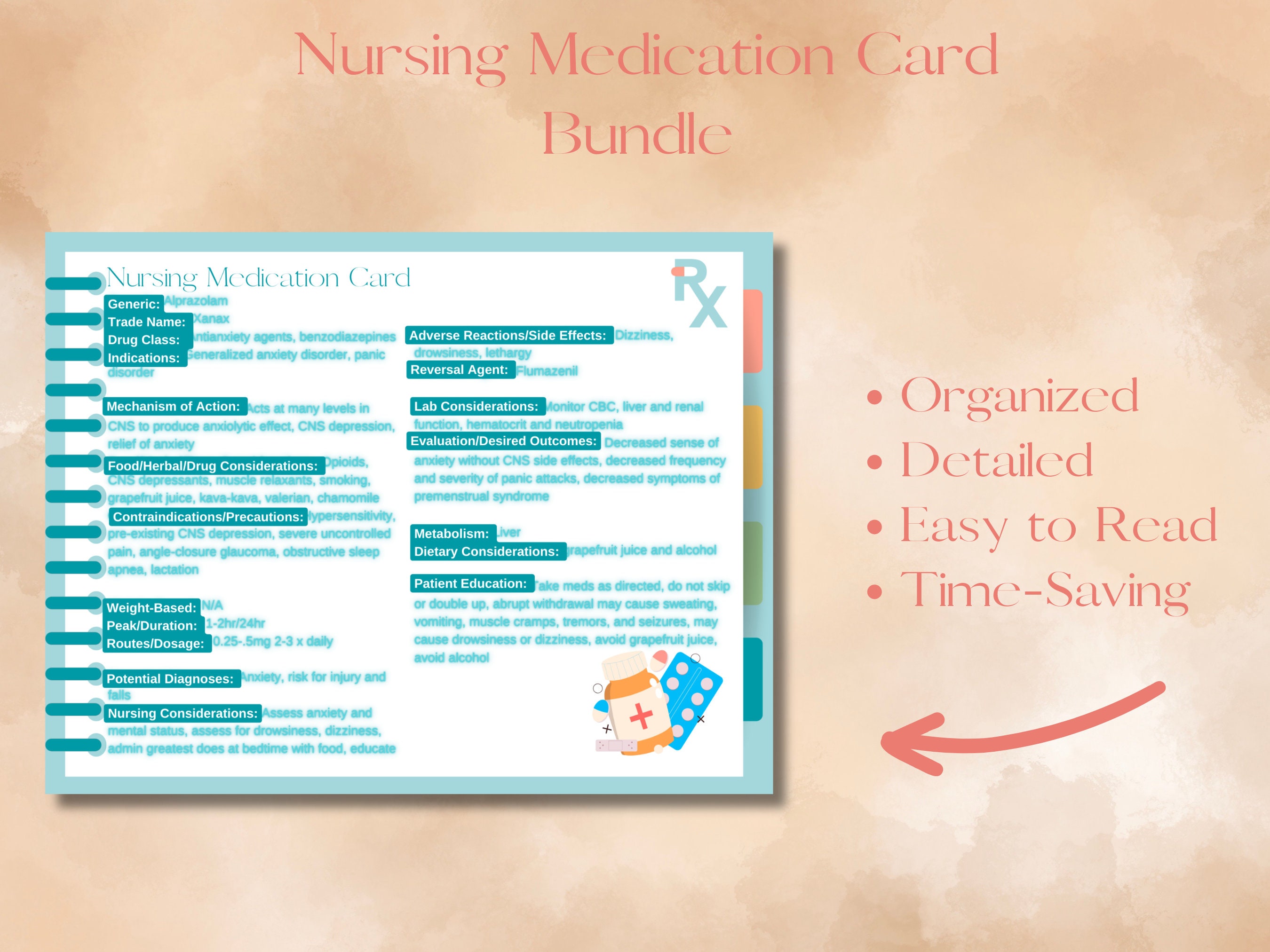 Nursing Medication Card Bundle - Downloadable Pharmacology Bundle - Printable Med Cards - Blank ...