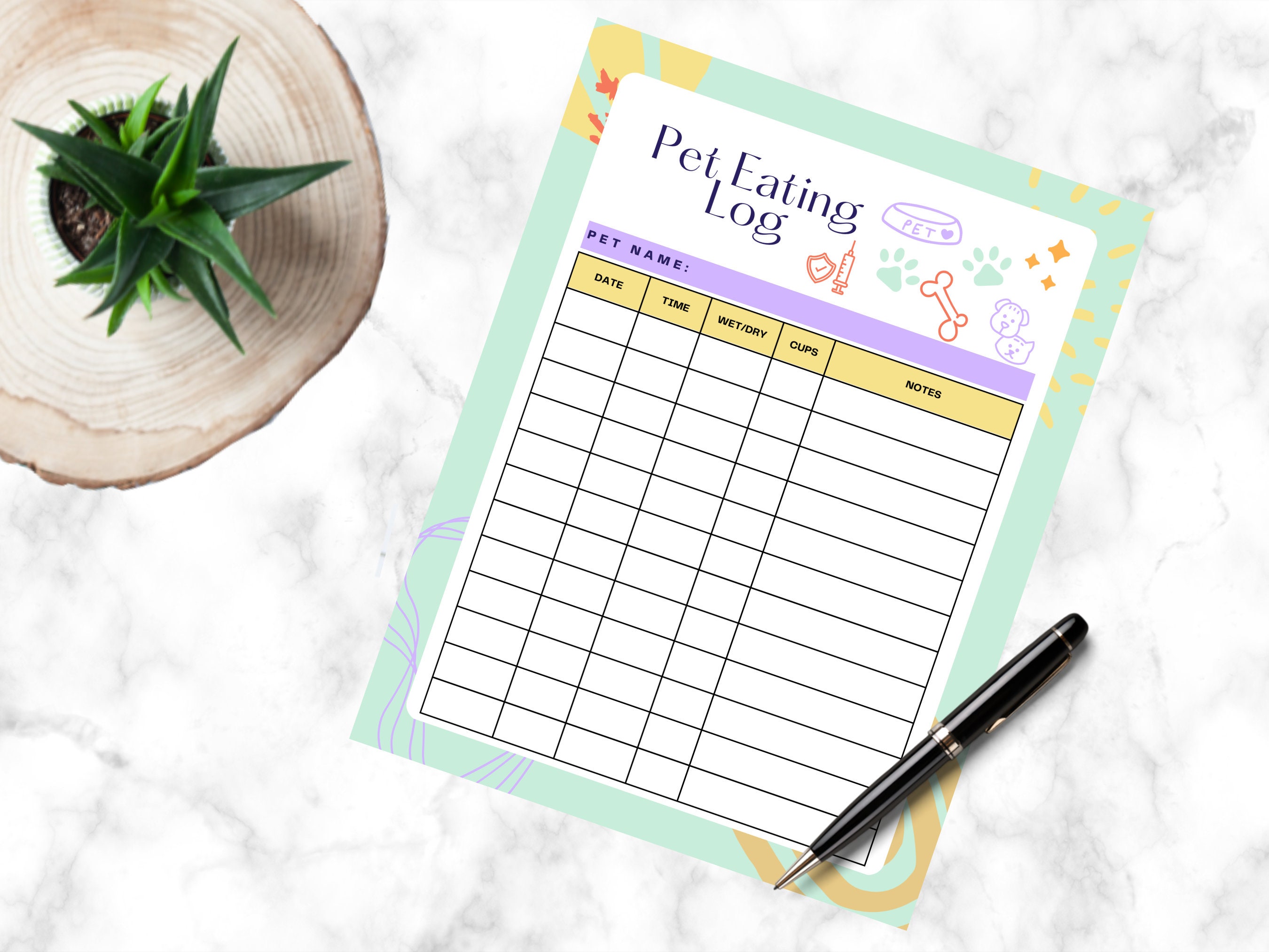 Pet Eating Log Printable Cute Dog Eating Tracker Puppy Eating Tracker ...