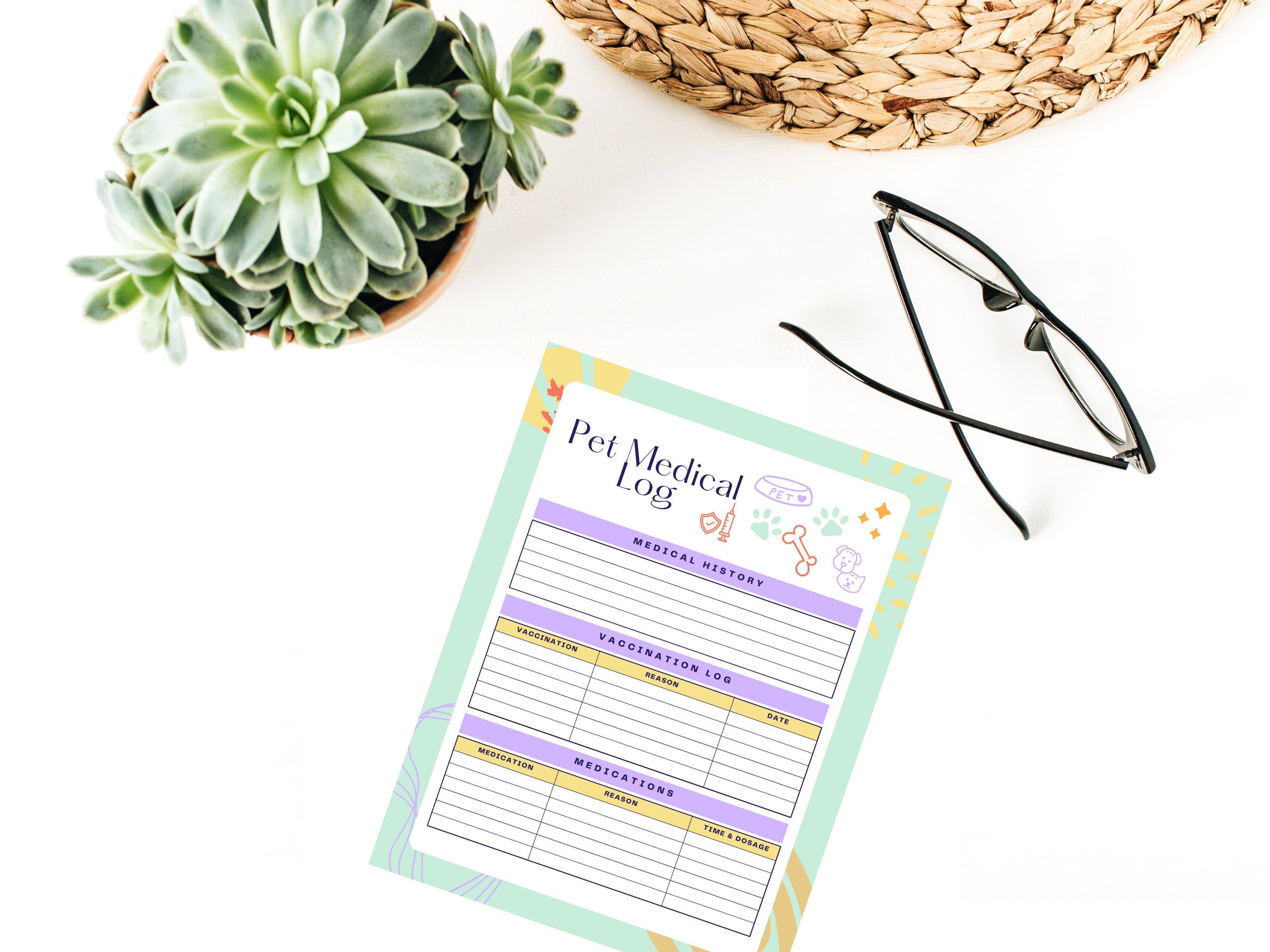 Pet Medical Log Printable Dog Vaccination Tracker Cute Pet Medication ...