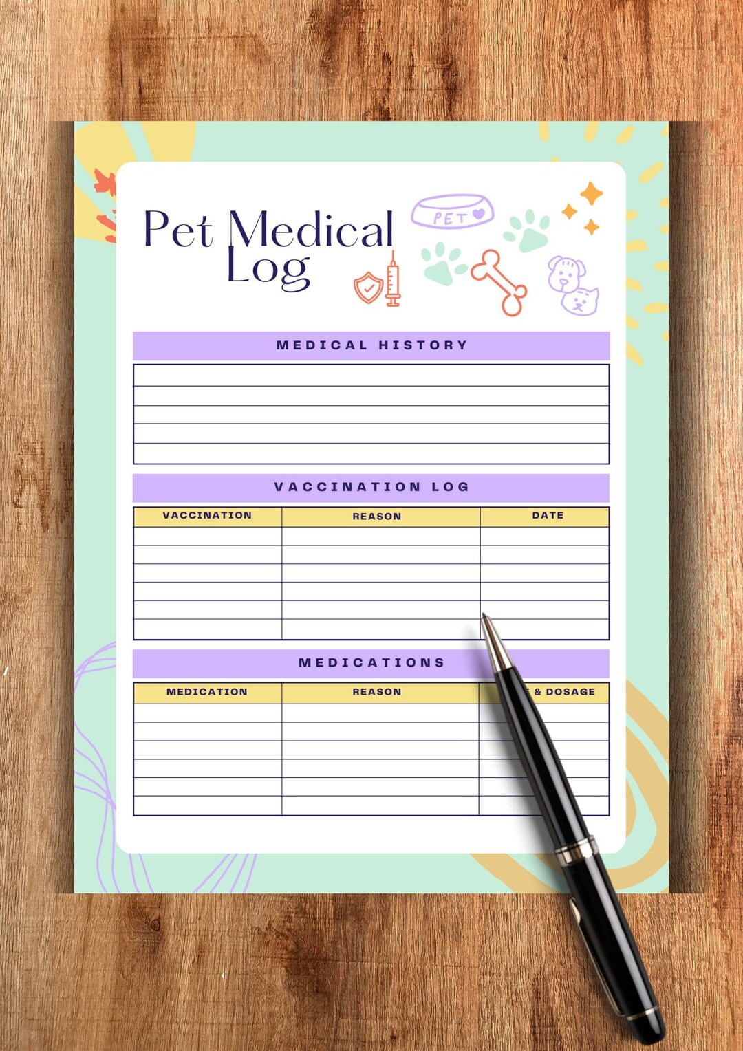Printable Pet Medical Log Dog Vaccination Tracker Printable Pet ...