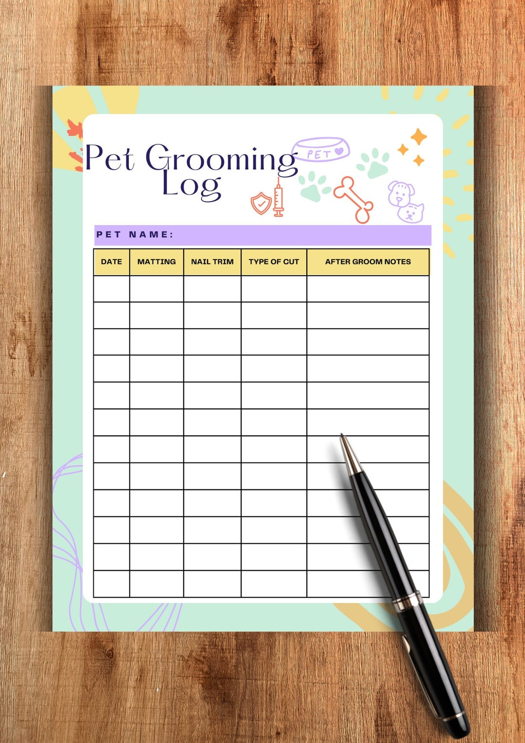 Pet Grooming Log Printable Dog Grooming Tracker Pet Grooming Journal - Etsy