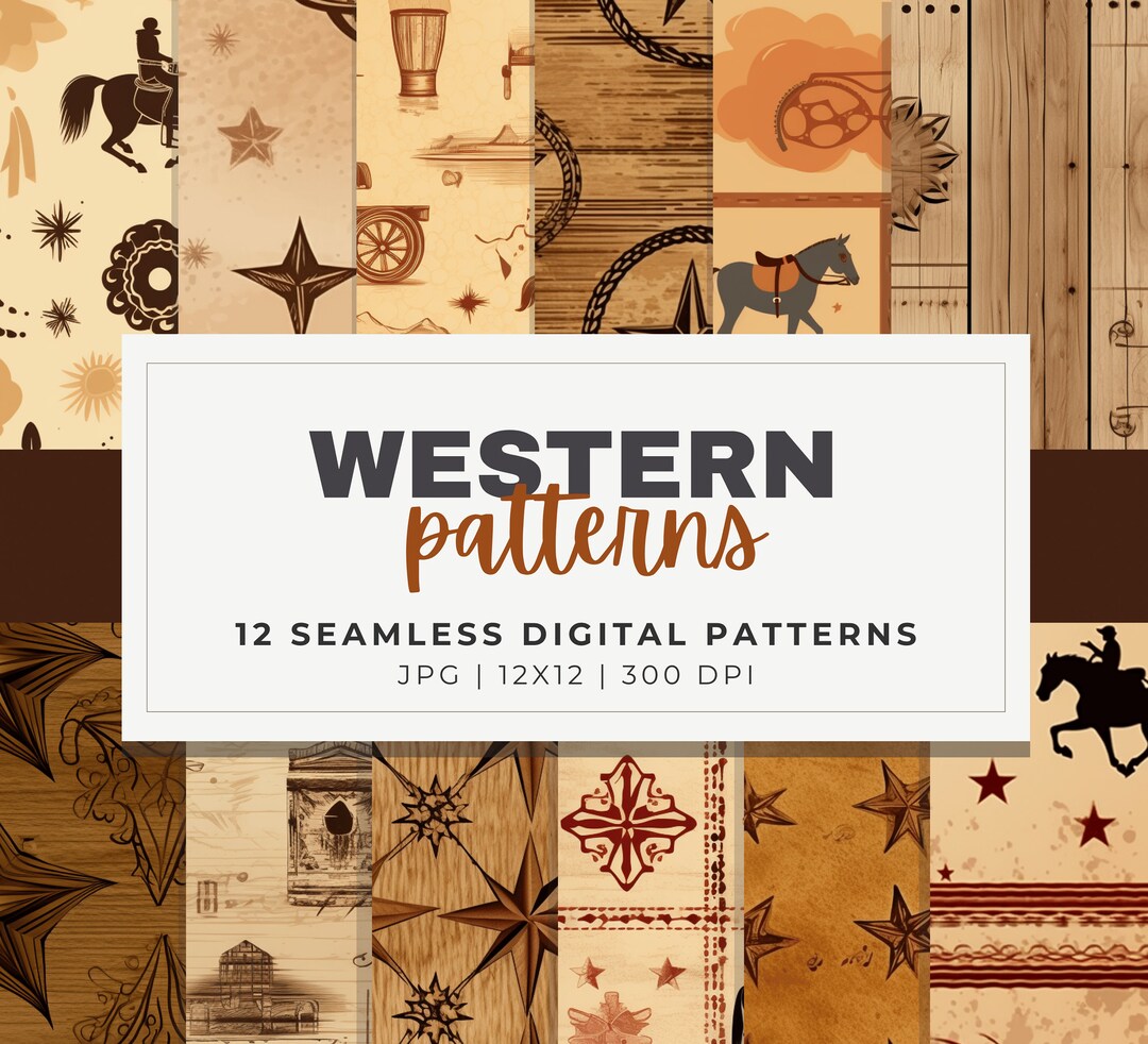 Western Theme Patterns Digital Paper Pack seamless Designs - Etsy
