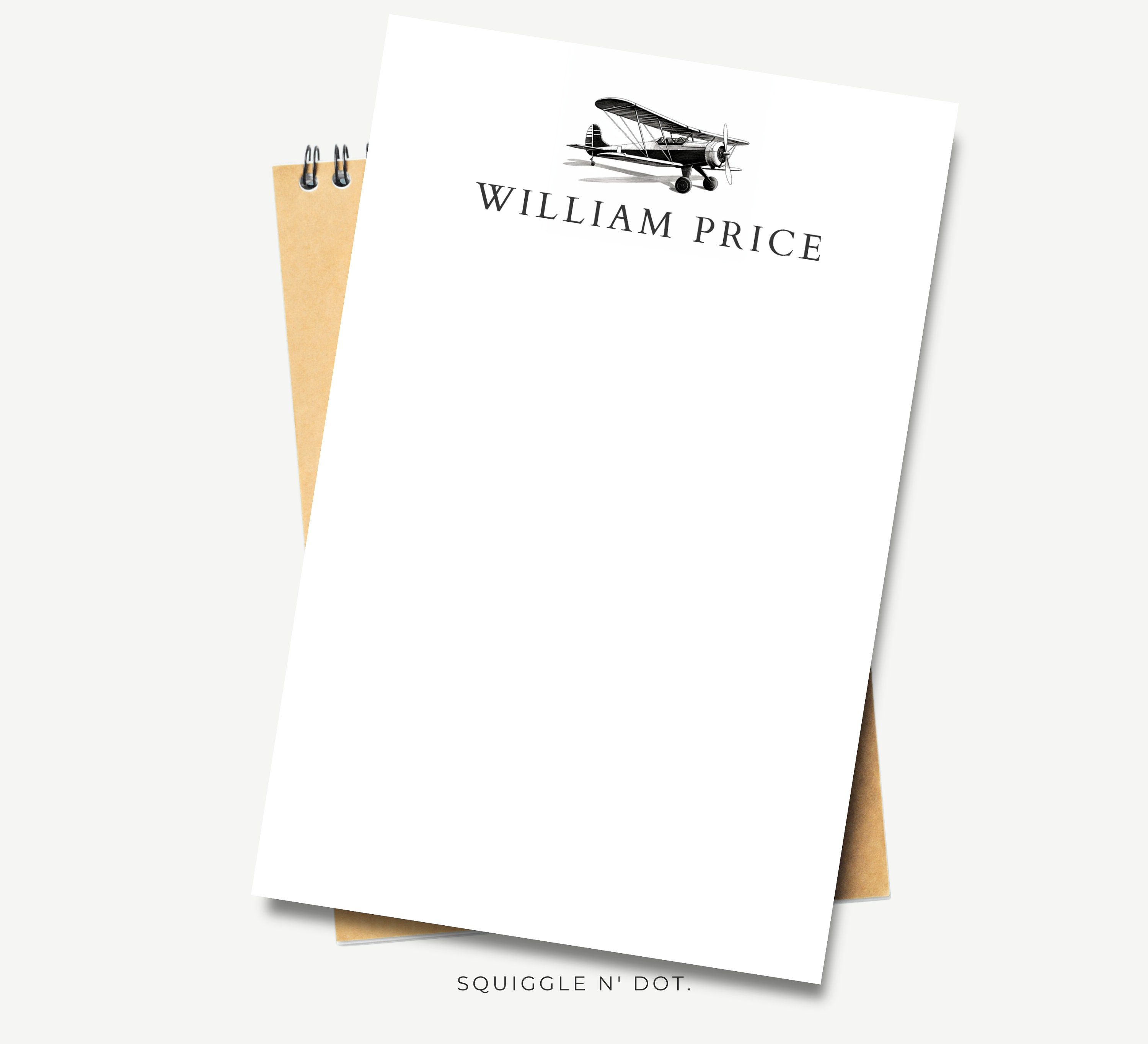 Personalized Aviation Stationery Notepad Simple Biplane Custom Notepad ...