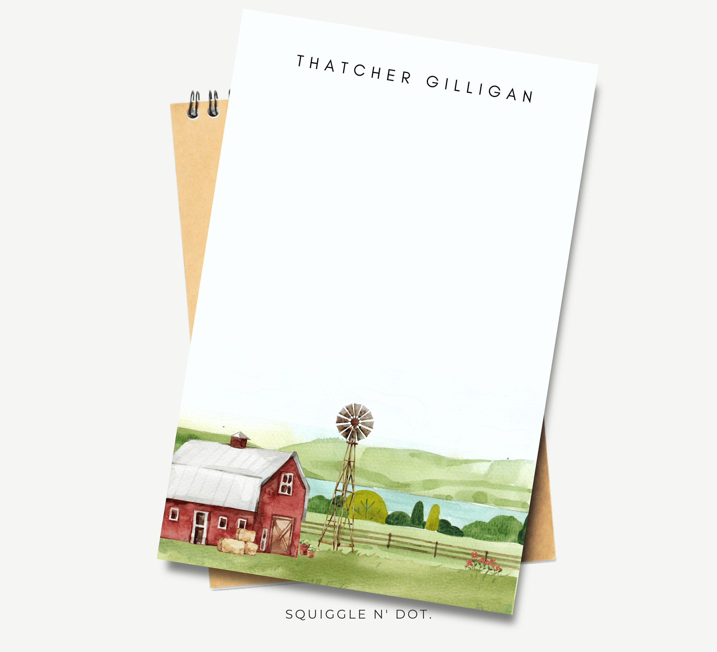 Personalized Red Barn Notepad With Farm Fields, Farming Gift Custom 50 ...