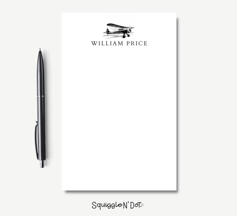 Personalized Aviation Stationery Notepad | Simple Biplane Custom ...