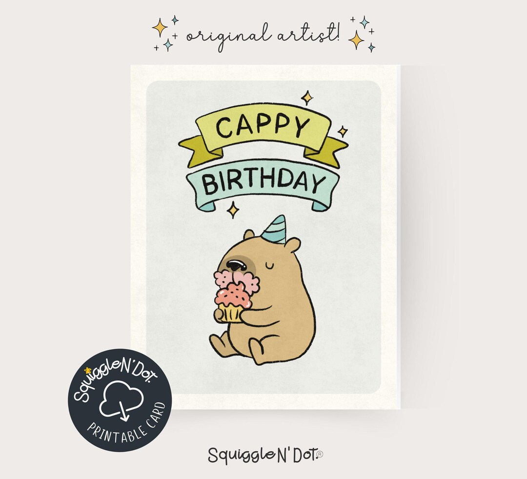 Cappy Birthday Printable Card – Funny Capybara Cupcake Birthday ...