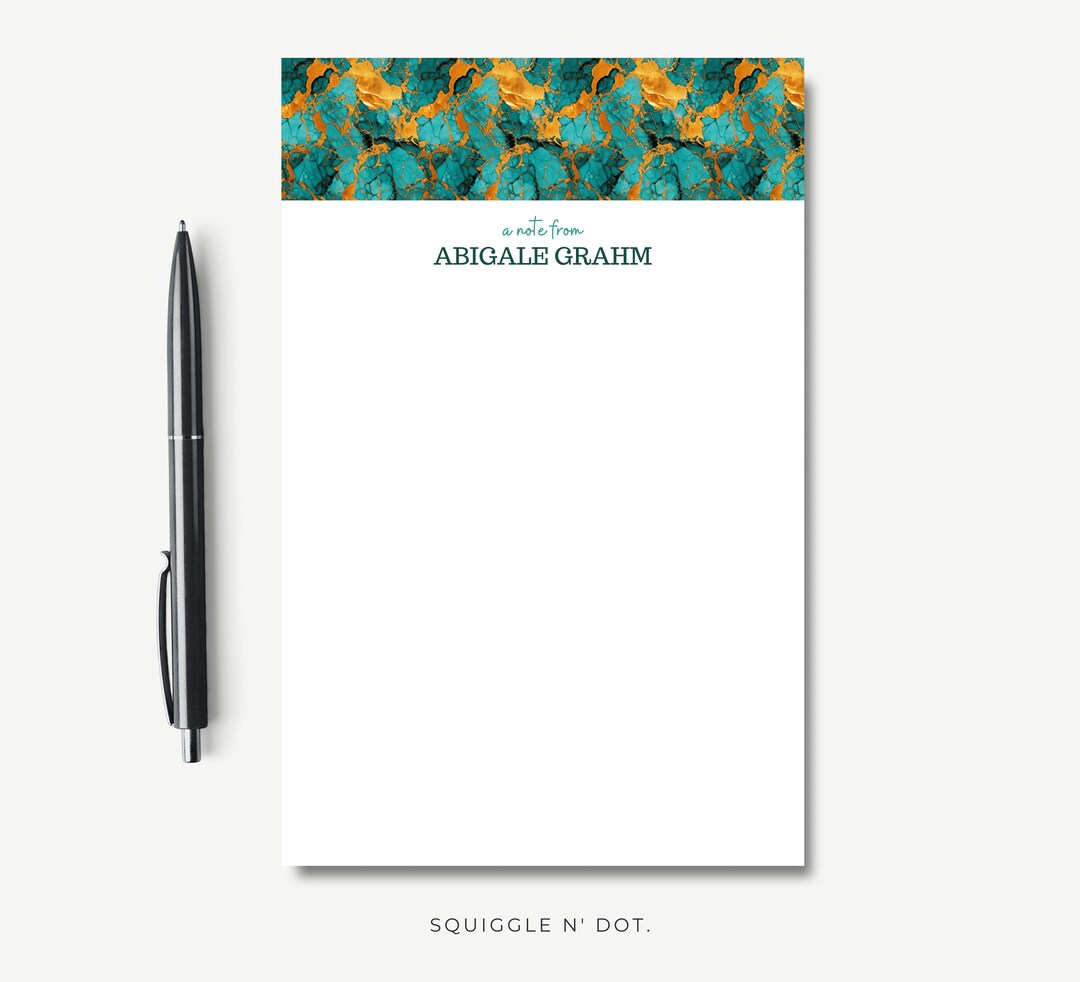 Custom Teal and Gold Firegem Stationery Notepad Personalized - Etsy