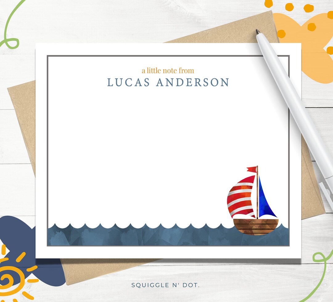 Personalized Sailboat Stationery Notecards for Kids Set of - Etsy