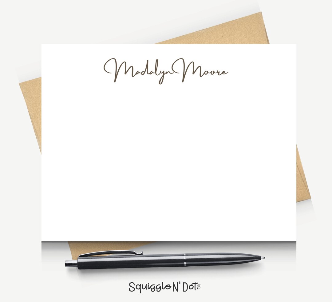 Personalized Note Cards Set, Custom Script Stationery Gift, Simple ...