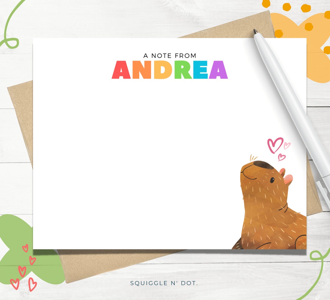Capybara Personalized Stationery Notecards for Kids Set of - Etsy