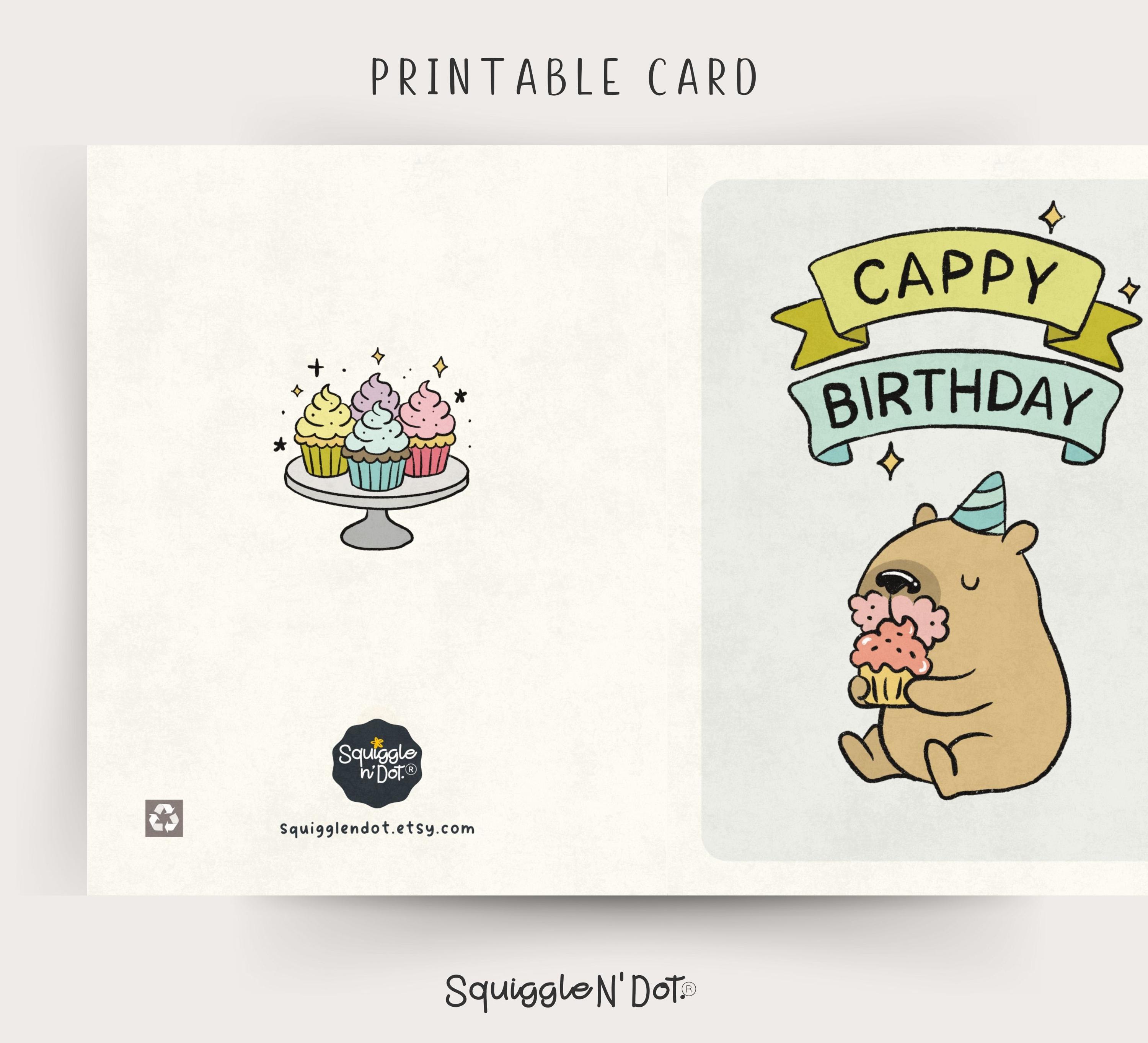 Cappy Birthday Printable Card – Funny Capybara Cupcake Birthday ...