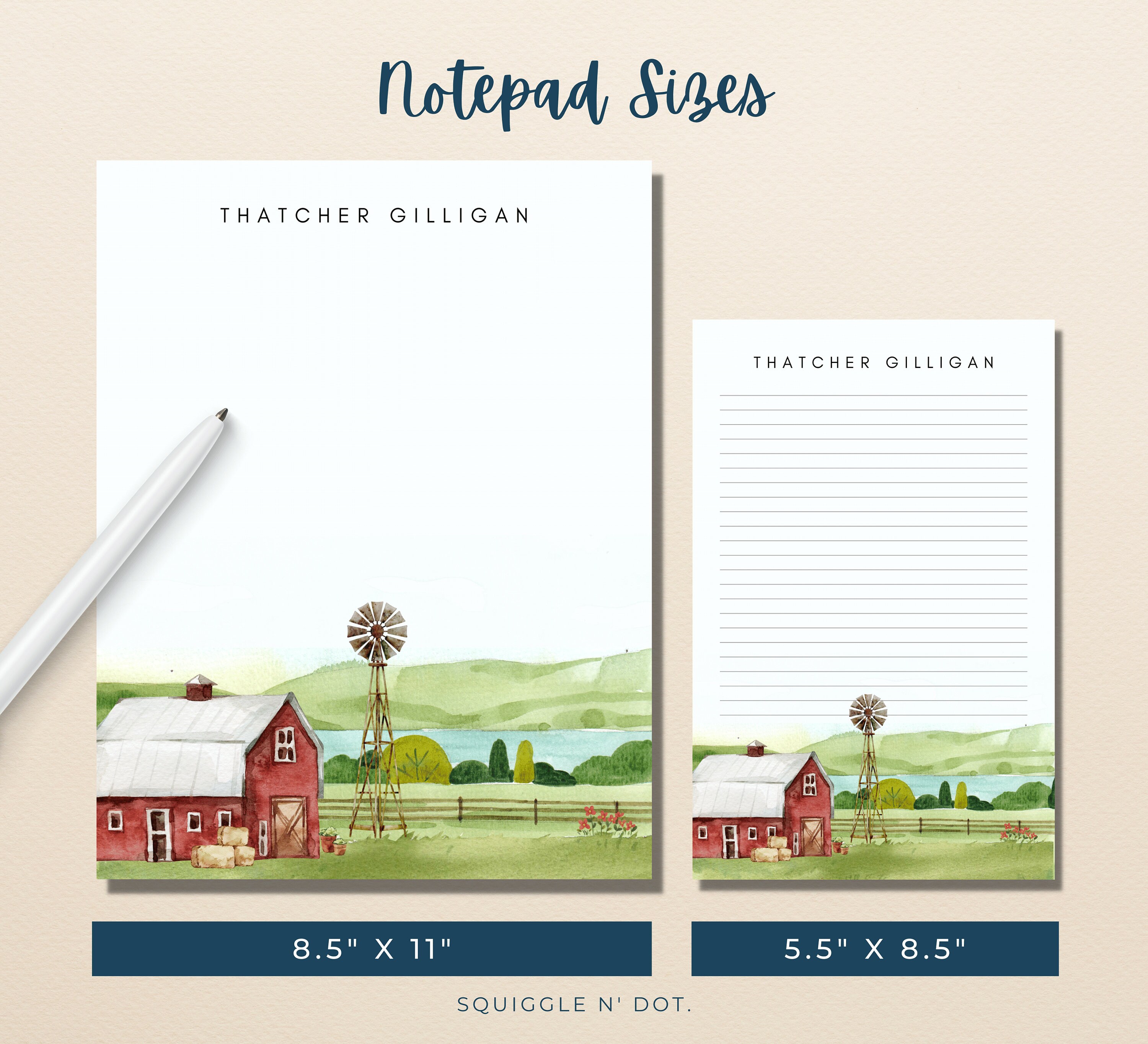 Personalized Red Barn Notepad With Farm Fields Farming Gift - Etsy