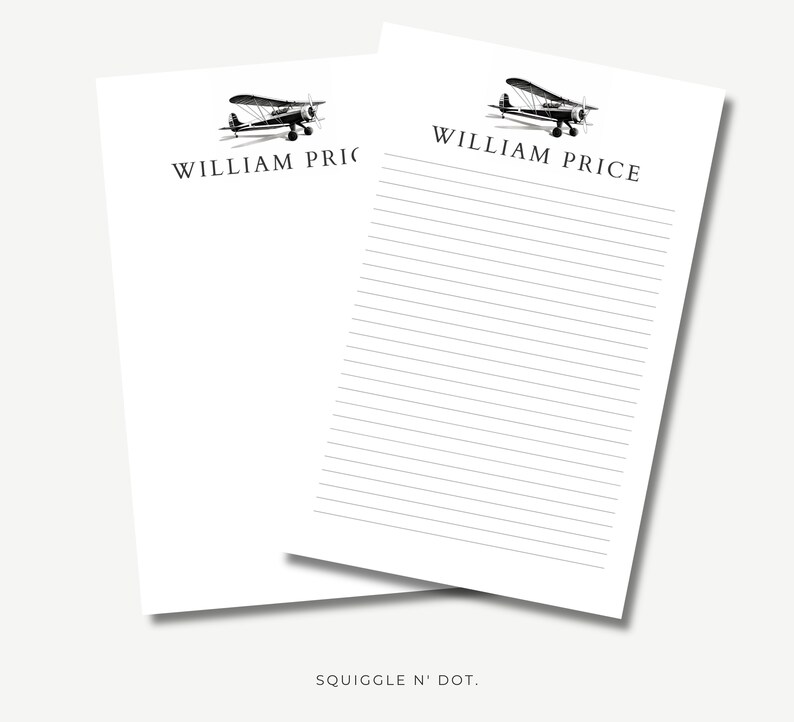 Personalized Aviation Stationery Notepad Simple Biplane Custom Notepad ...