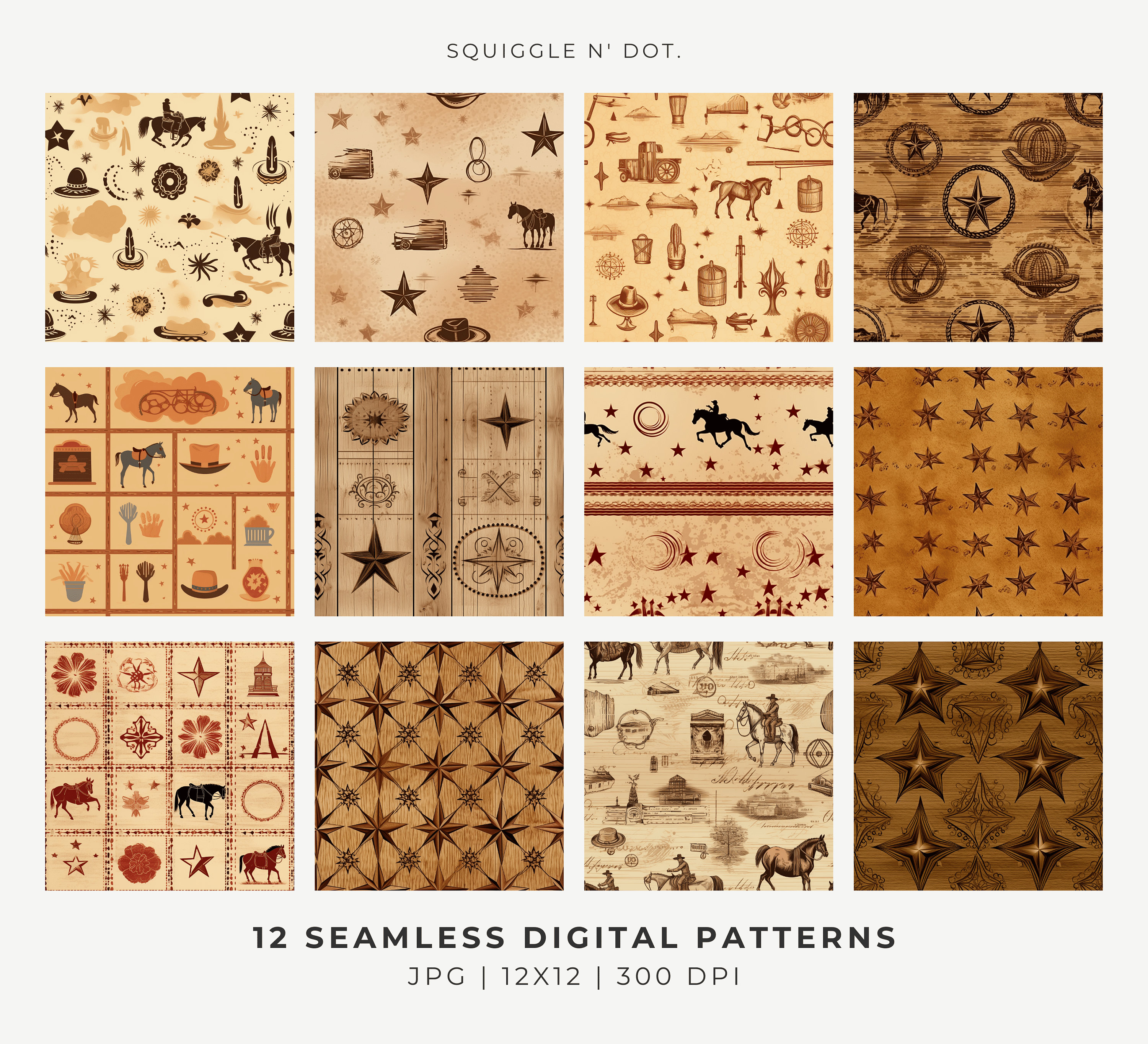 Western Theme Patterns Digital Paper Pack seamless Designs - Etsy