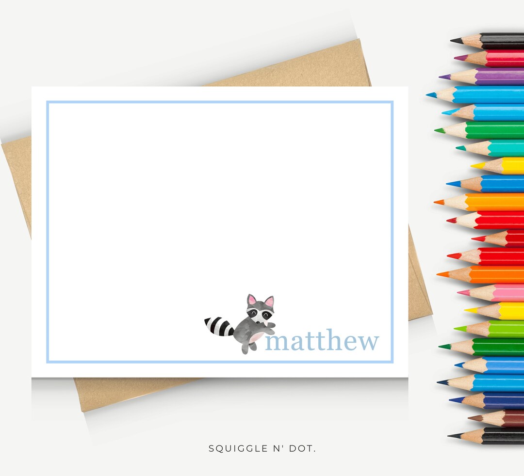 Personalized Baby Raccoon Stationery for Kids Animal Stationery Set of ...