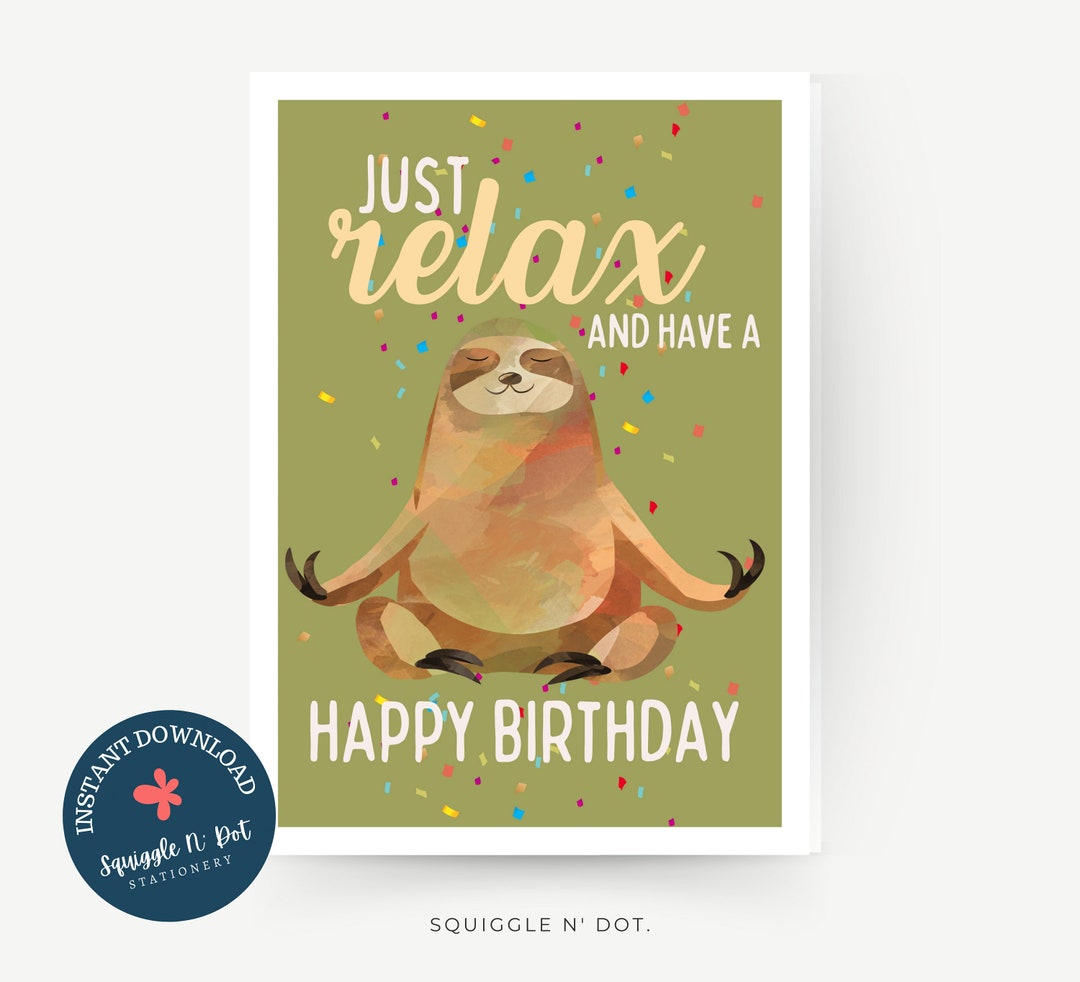 Sloth Birthday Printable 5x7 Card With Envelope Template, Instant ...