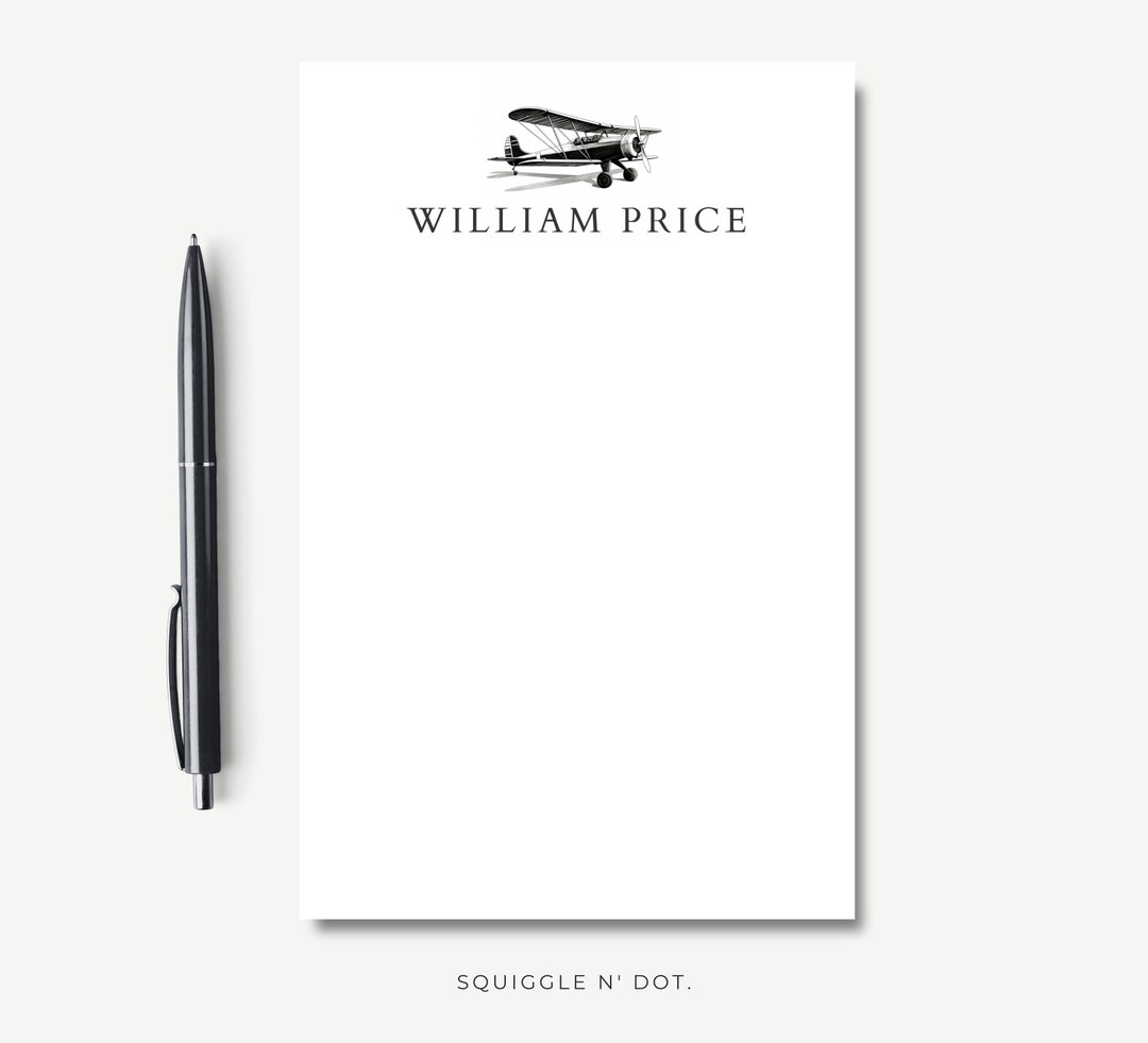 Personalized Aviation Stationery Notepad Simple Biplane Custom Notepad ...