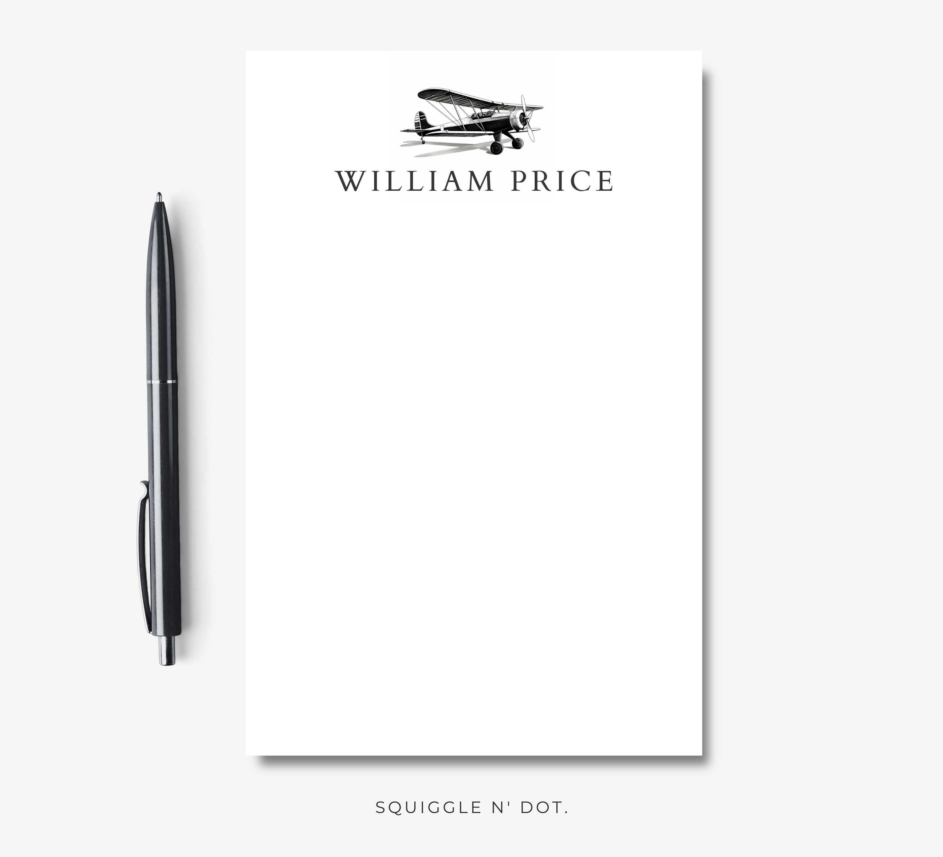 Personalized Aviation Stationery Notepad Simple Biplane Custom Notepad ...