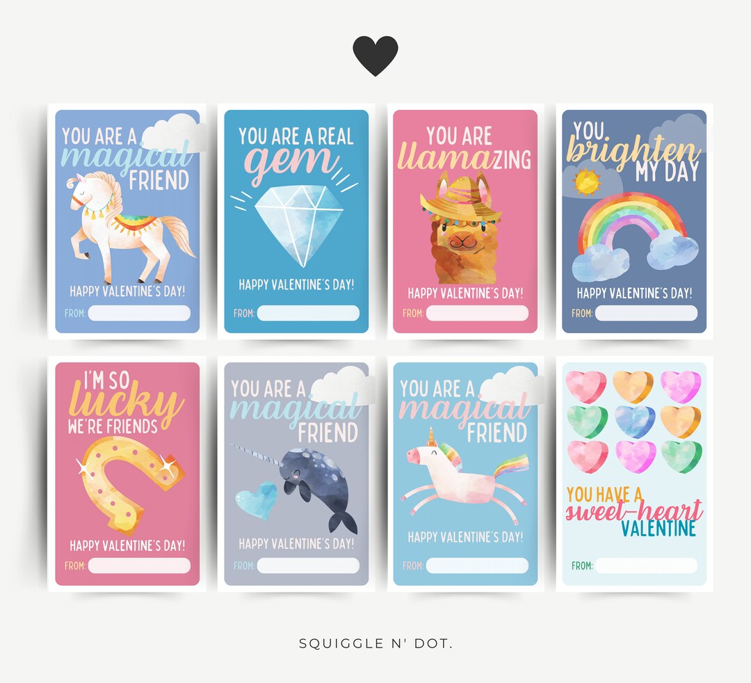 Unicorn Valentine Cards Printable - Digital Download Valentine's Day ...