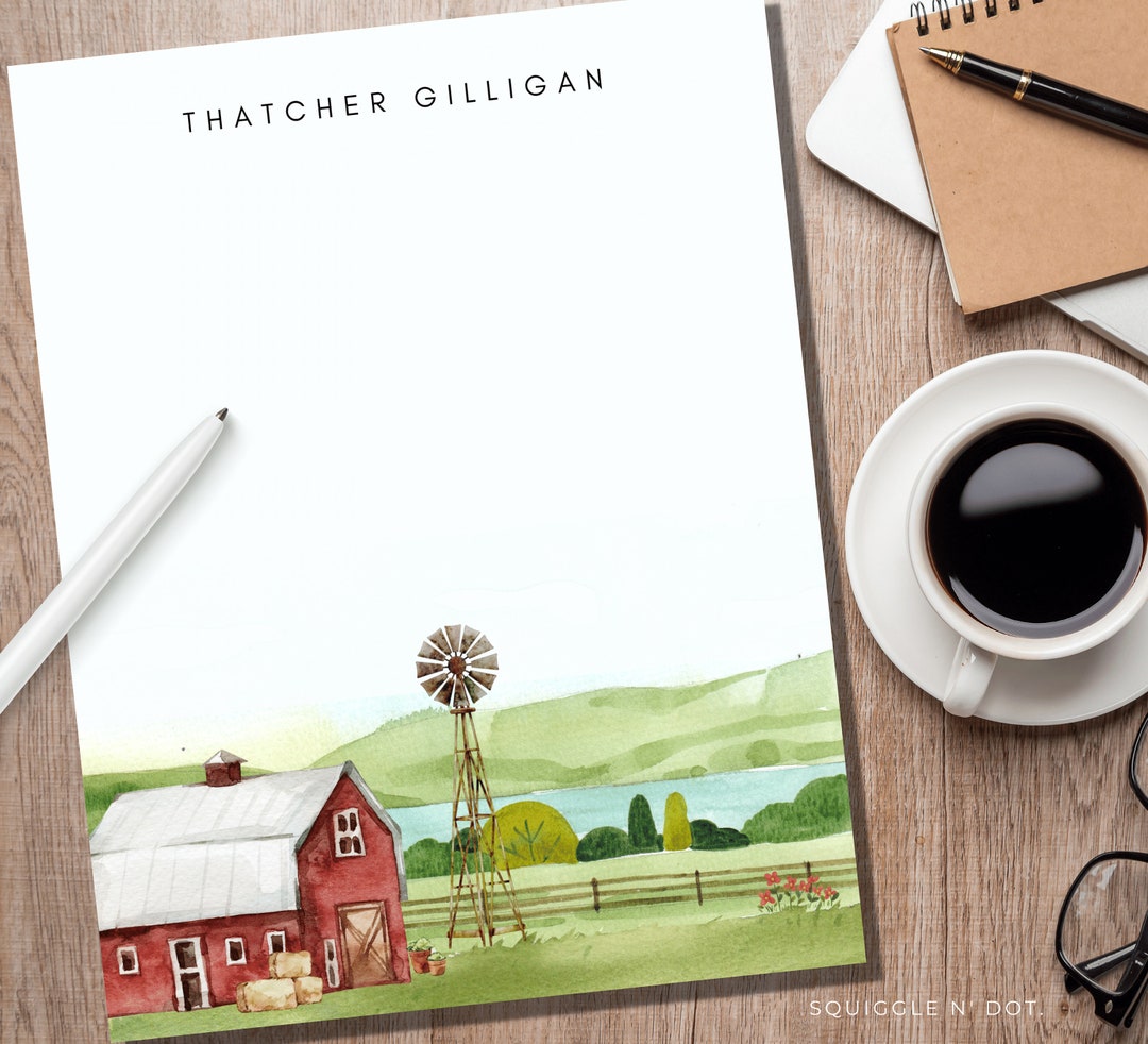 Personalized Red Barn Notepad With Farm Fields Farming Gift - Etsy