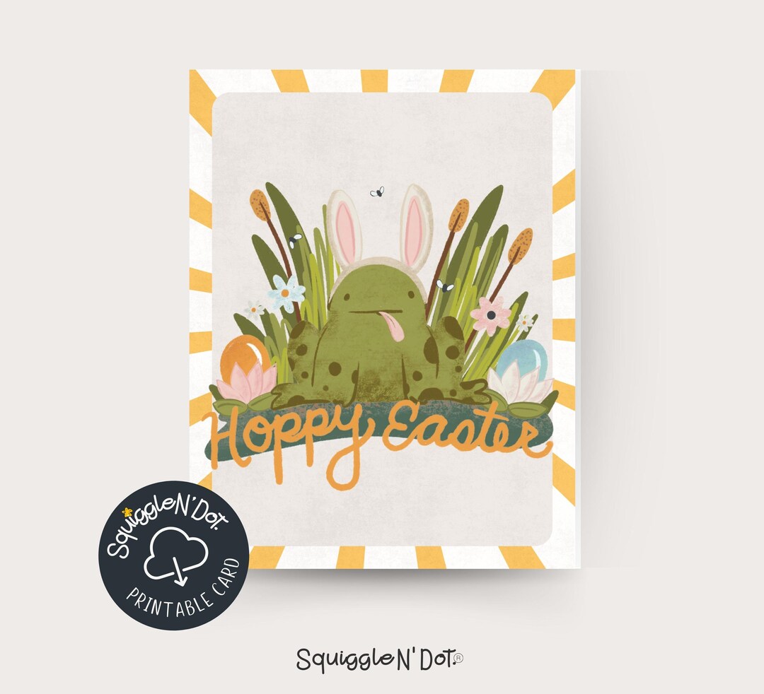Hoppy Easter Printable Card – Cute Frog With Bunny Ears | Funny Easter ...