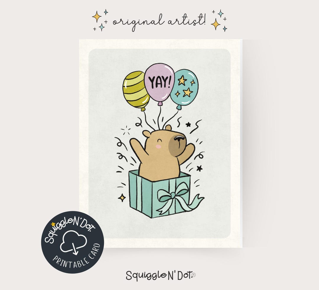 Printable Yay Capybara Card – Digital Capybara Birthday Card With ...