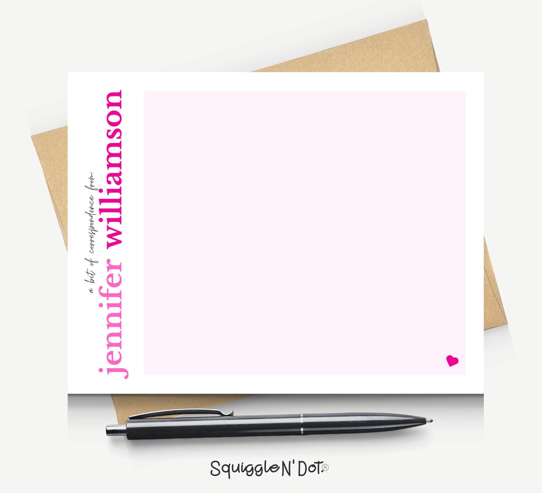 Personalized Pink Note Cards, Custom Stationery Gifts for Girl, Her ...