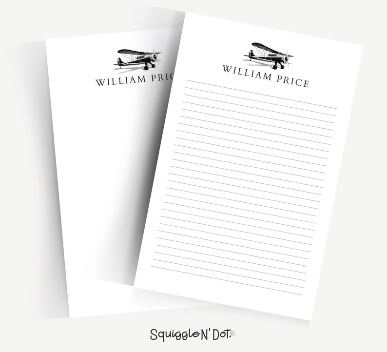 Personalized Aviation Stationery Notepad | Simple Biplane Custom ...