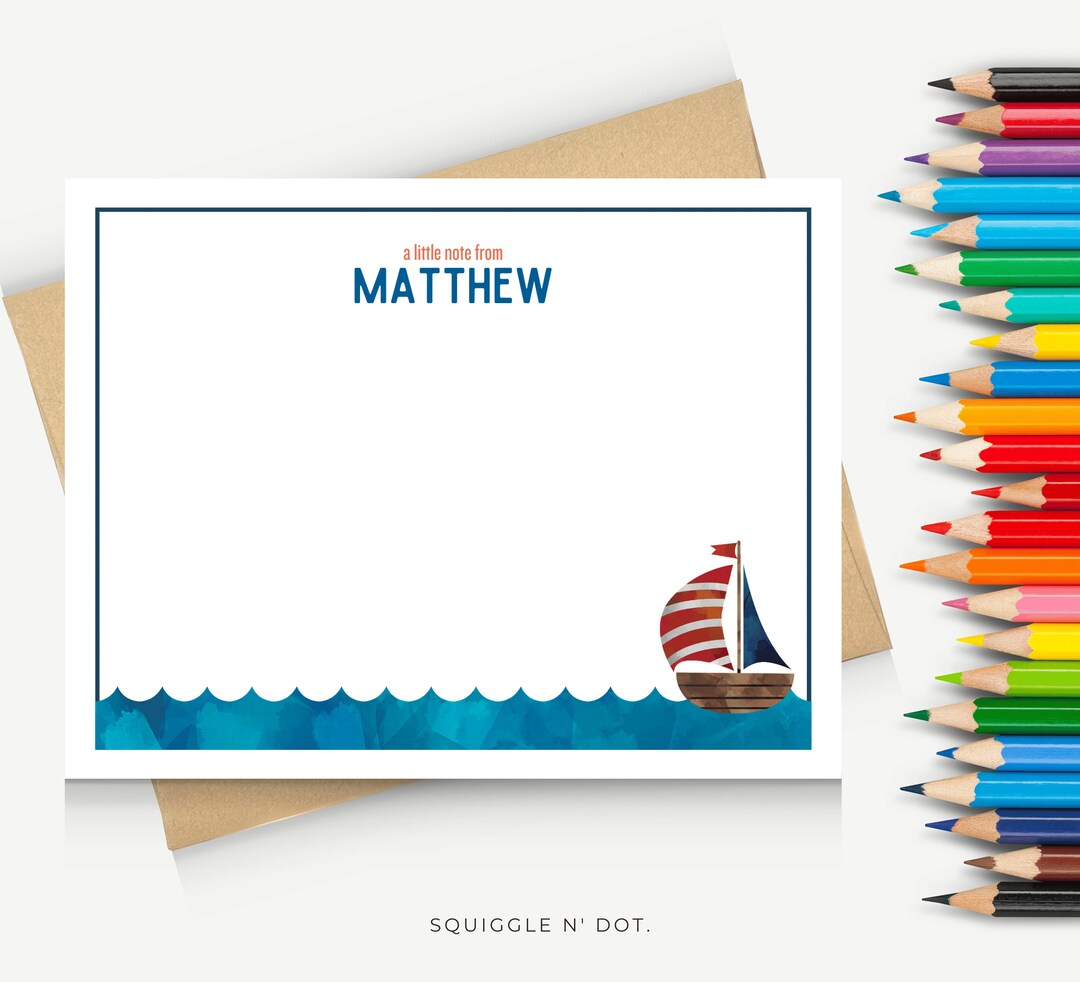 Personalized Sailboat Stationery, Notecards for Kids, Set of 12 Flat A2 ...