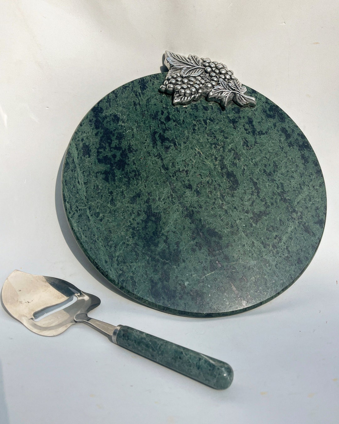 Vintage Heavy Green Marble Cheese and Meat Board With Server Utensil ...