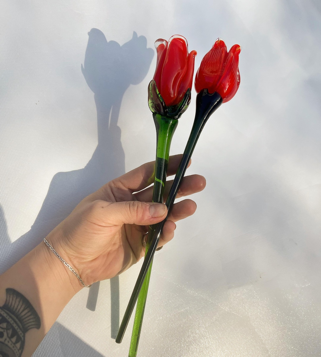 Vintage Hand Blown Glass Long Stem Rose Flower / Glass Handheld Flower ...