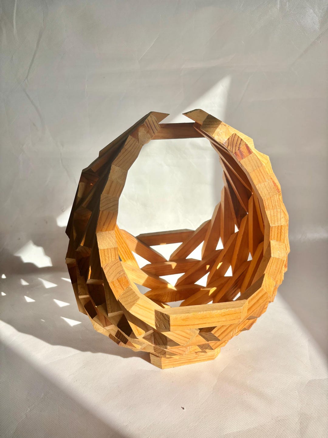 Vintage MCM Large Block Geometric Planter Basket - Tramp Art Wood ...