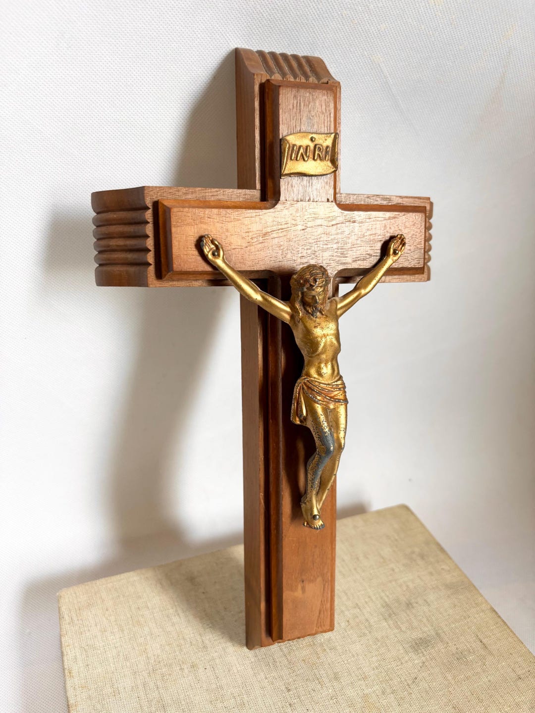 Vintage Wooden and Brass Metal Crucifix Cross Last Rites Sick Call Box ...