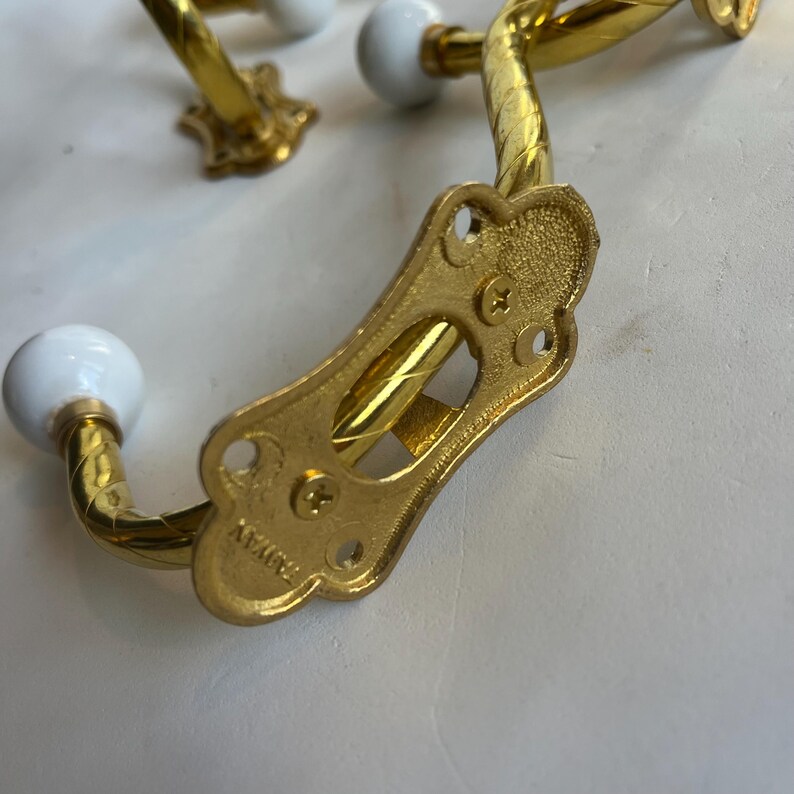 Vintage Brass Coat Hooks With White Porcelain Ceramic Ball Ends Brass ...